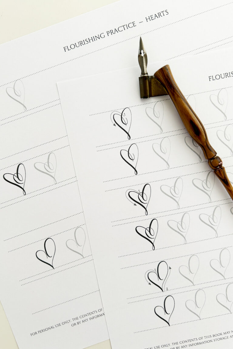 Free Calligraphy Worksheet: Heart Flourishes - Happy Hands Project